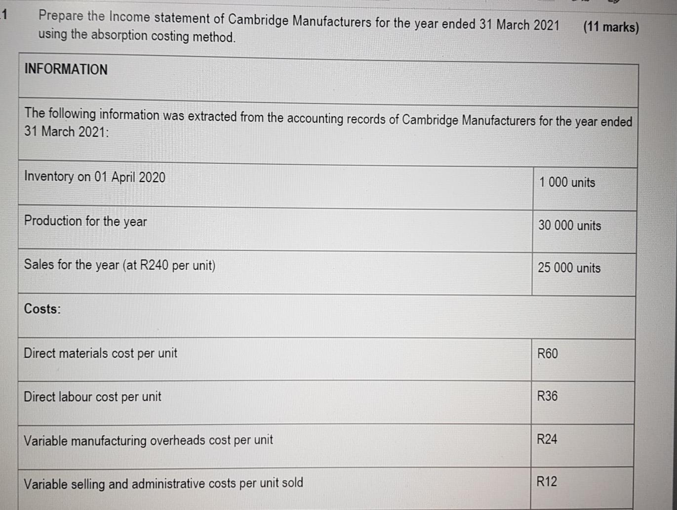 Solved 1 Prepare the Income statement of Cambridge | Chegg.com