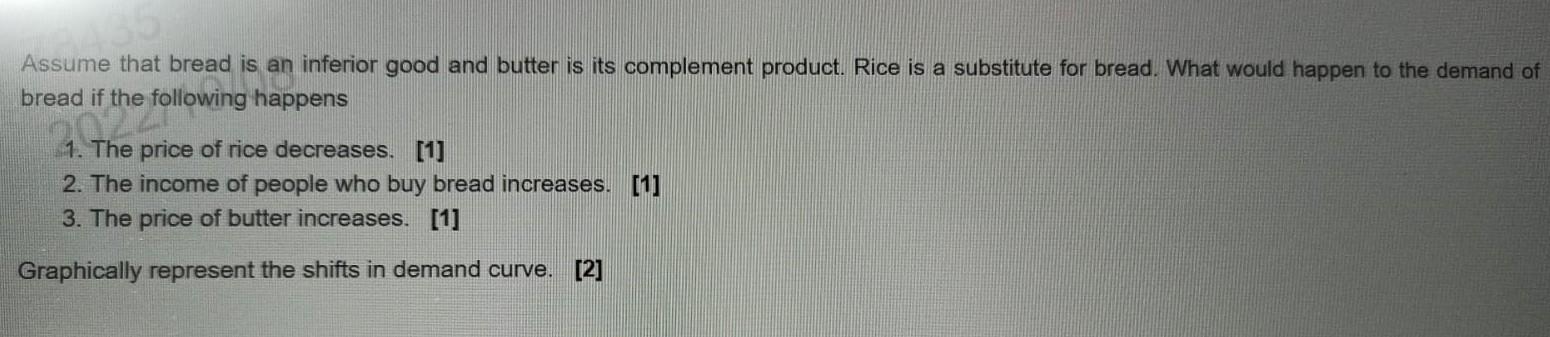 Solved Assume that bread is an inferior good and butter is | Chegg.com