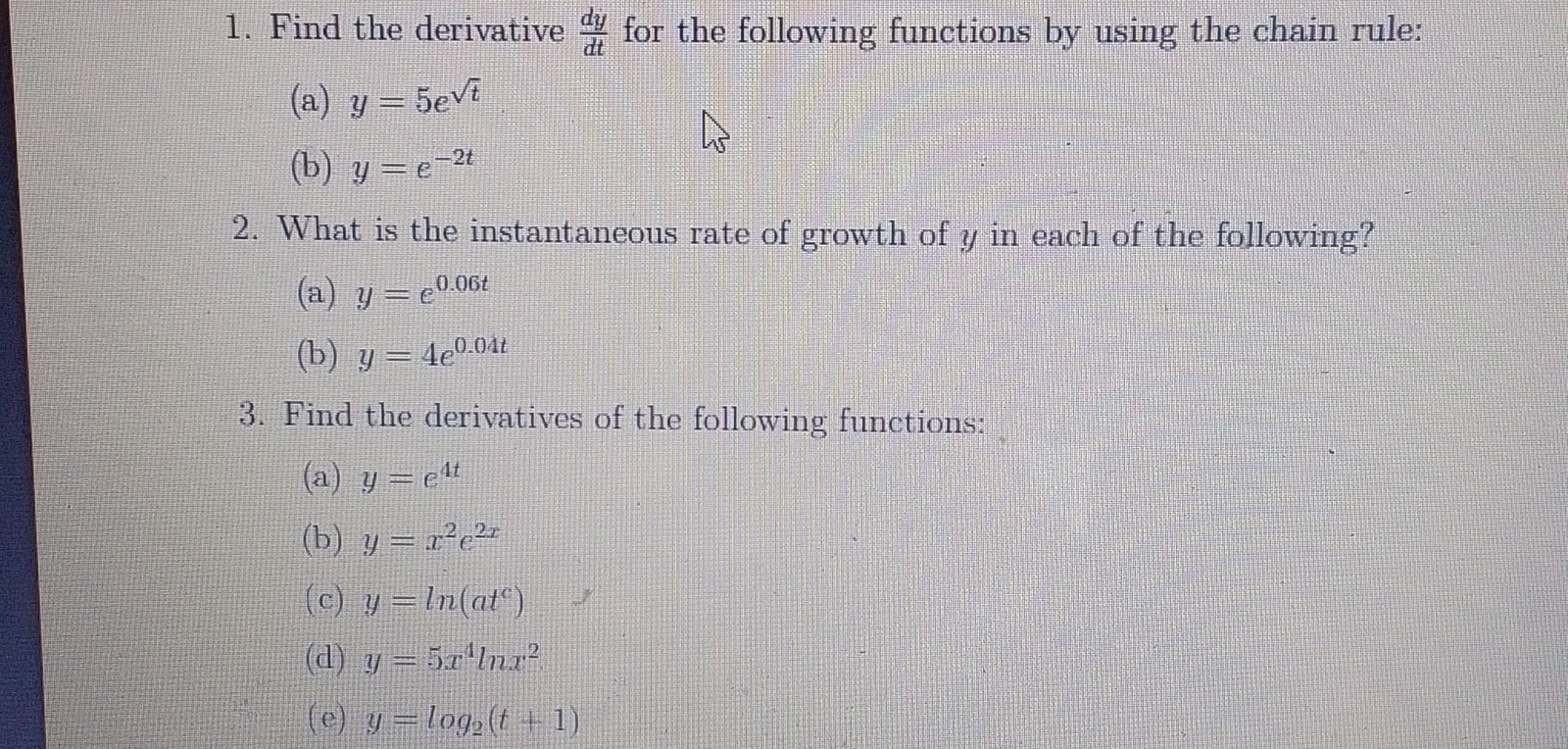 Solved Find the derivative dydt ﻿for the following functions | Chegg.com