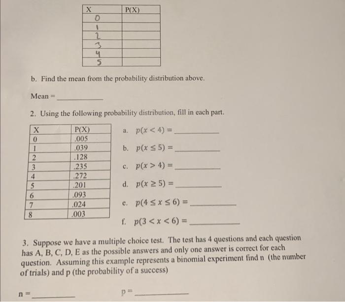 Solved b. Find the mean from the probability distribution | Chegg.com