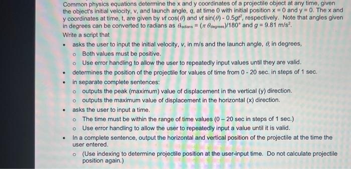 Solved Common physics equations determine the x and y | Chegg.com