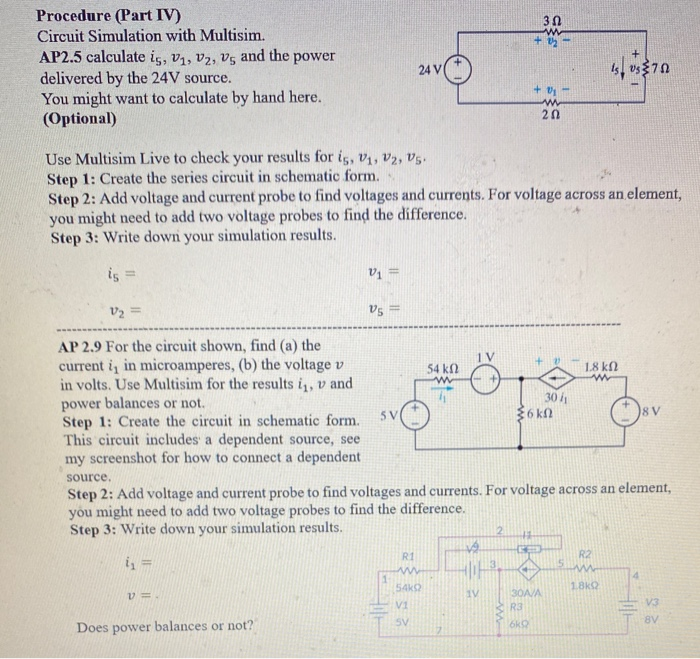 Solved 30 w Procedure (Part IV) Circuit Simulation with | Chegg.com