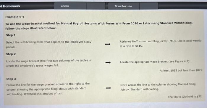Solved To use the wage-bracket method for Manual Payroll | Chegg.com