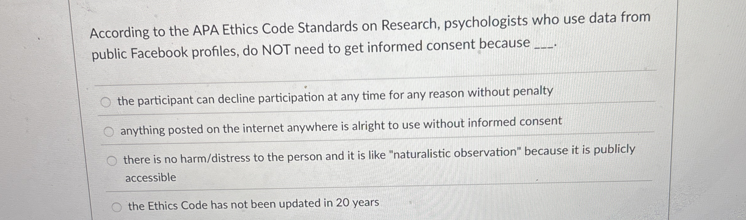 Solved According to the APA Ethics Code Standards on | Chegg.com