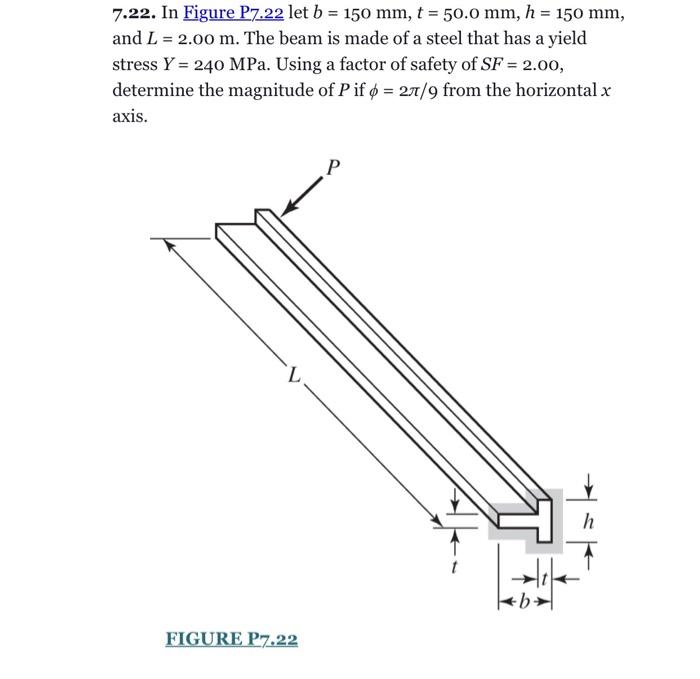 Solved 7.22. In Figure P7.22 let b=150 mm,t=50.0 mm,h=150 | Chegg.com