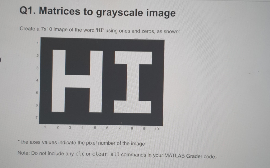 Q1. ﻿Matrices to grayscale imageCreate a 7×10 ﻿image | Chegg.com