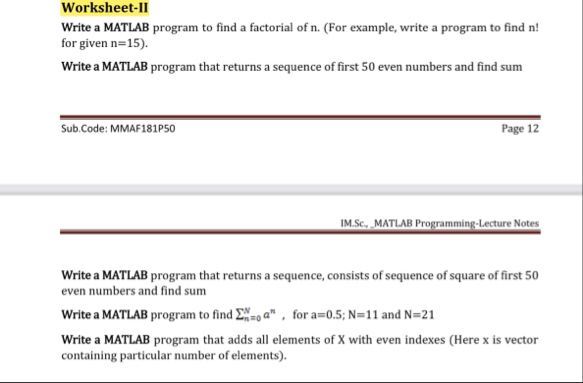 Solved Worksheet-IIWrite a MATLAB program to find a | Chegg.com