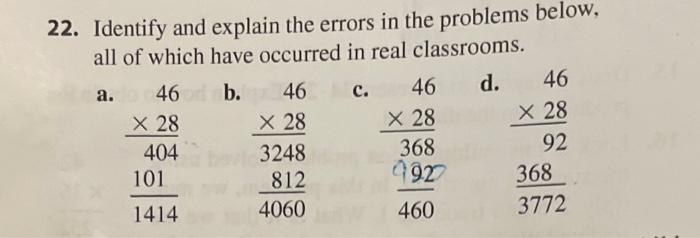 Solved 22. Identify and explain the errors in the problems | Chegg.com
