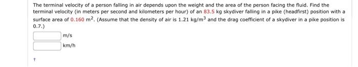 Solved The terminal velocity of a person falling in air | Chegg.com