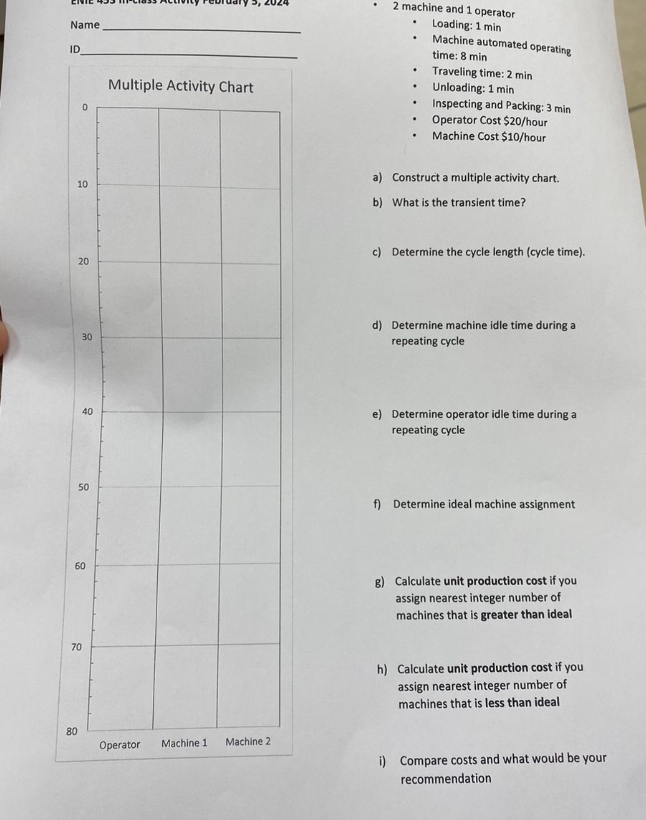 Solved NameIDMultiple Activity ChartOperatorMachine 22 | Chegg.com
