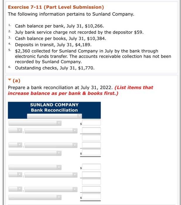 Solved Exercise 7-11 (Part Level Submission) The following | Chegg.com