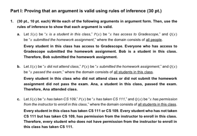 Part I: Proving that an argument is valid using rules | Chegg.com