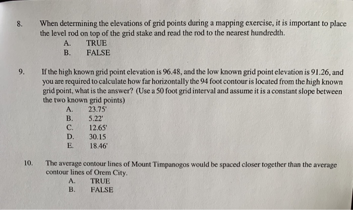 Solved When determining the elevations of grid points during | Chegg.com