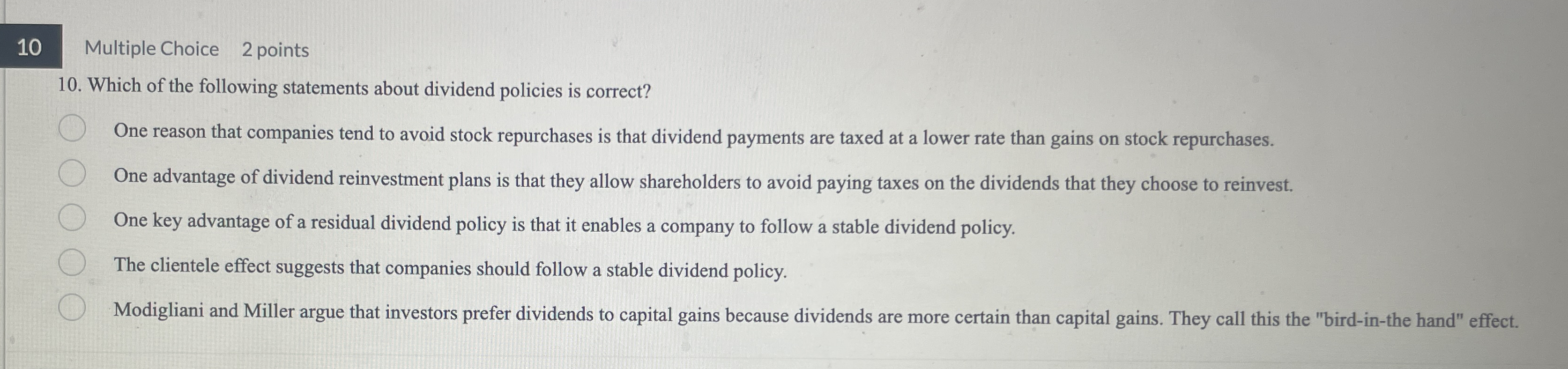 Solved 10Multiple Choice2 ﻿points10. ﻿Which of the following | Chegg.com