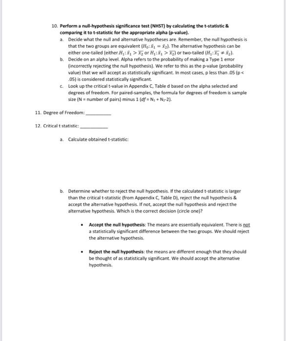 Solved 10. Perform a null-hypothesis significance test | Chegg.com