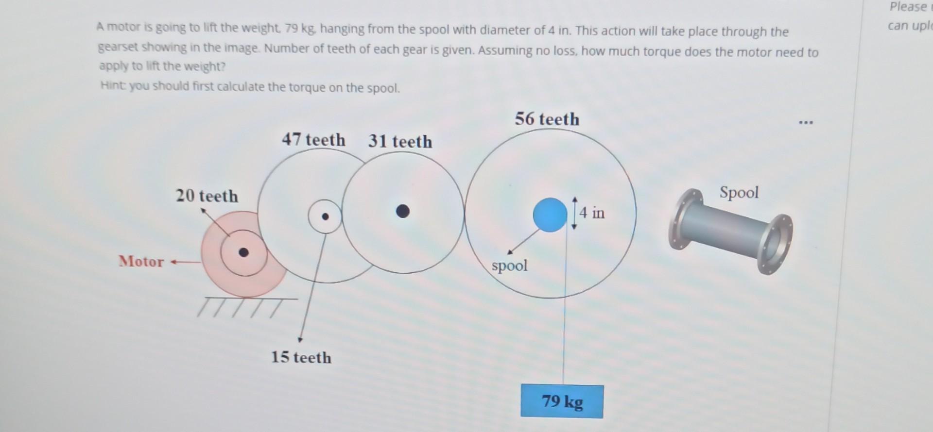 Solved A motor is going to lift the weight. 79 kg, hanging | Chegg.com