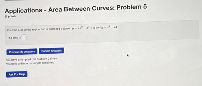 Solved - Applications - Area Between Curves: Problem 5 (1 | Chegg.com