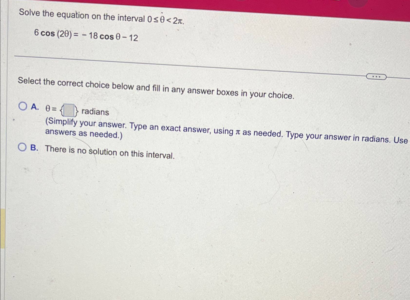 Solved Solve the equation on the interval | Chegg.com