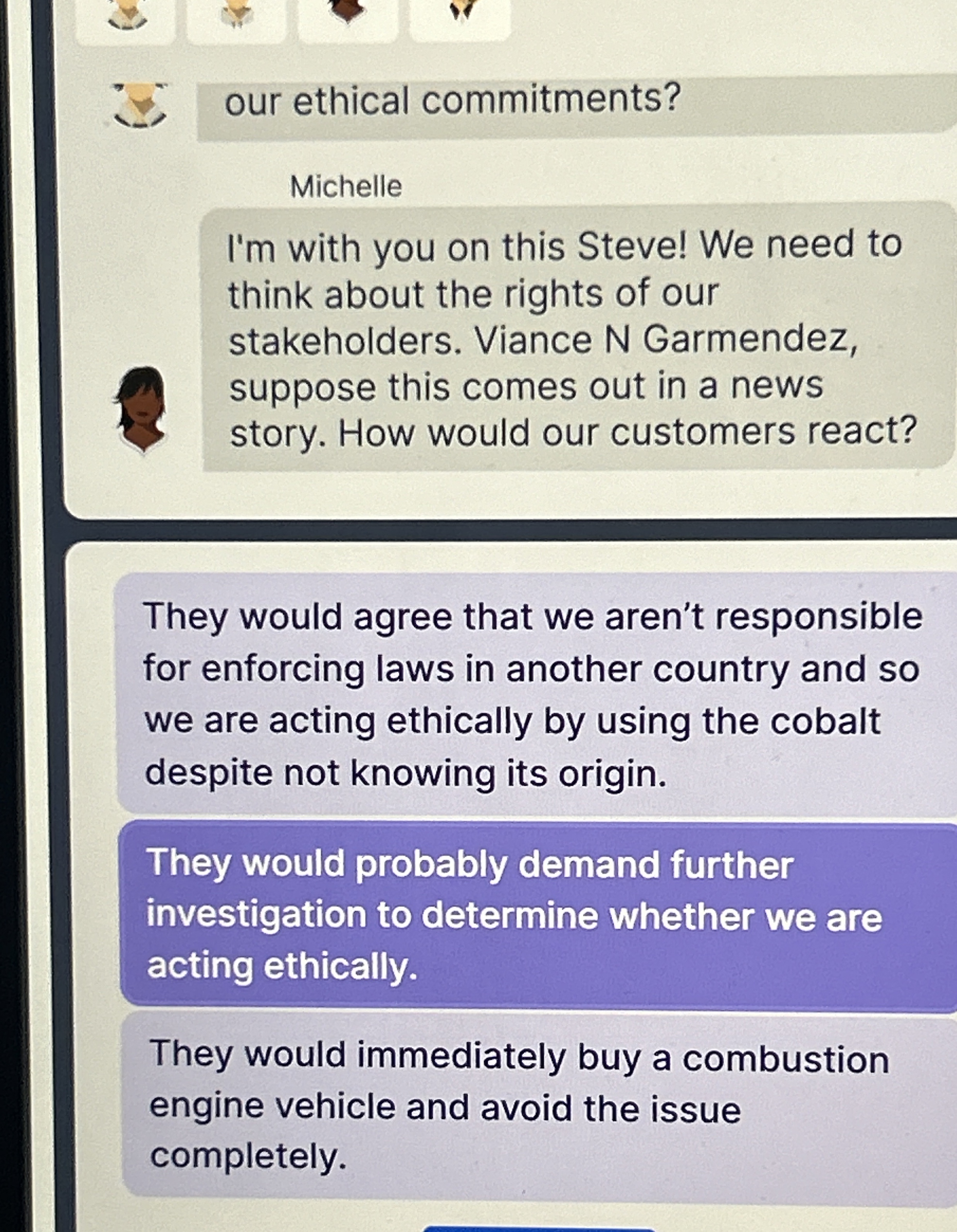 Solved our ethical commitments?MichelleI'm with you on this | Chegg.com