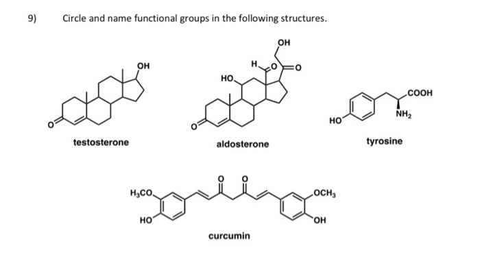 Solved 9) Circle and name functional groups in the following | Chegg.com