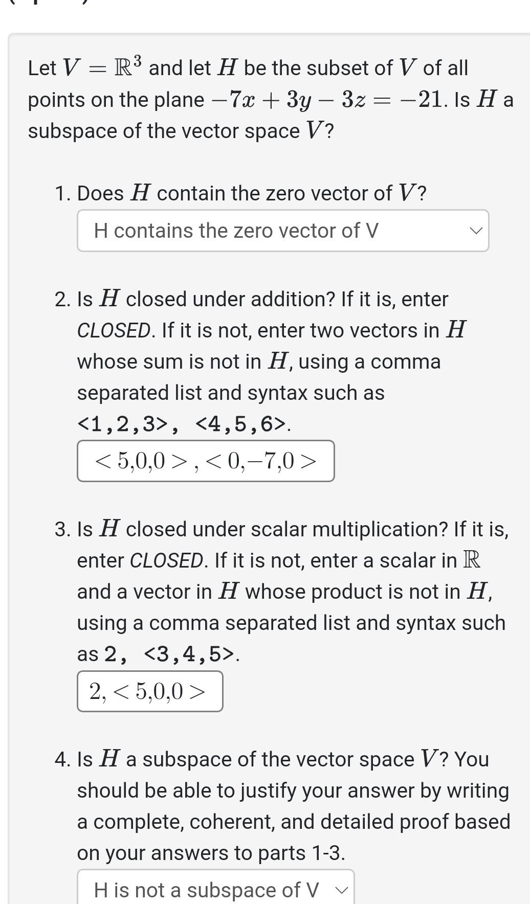 Solved Let V=R3 and let H be the subset of V of all points | Chegg.com