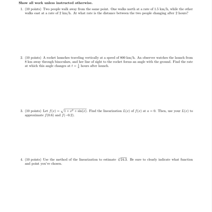 Solved Show all work unless instructed otherwise. 1. (10 | Chegg.com