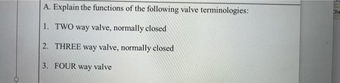 Solved A. Explain the functions of the following valve | Chegg.com