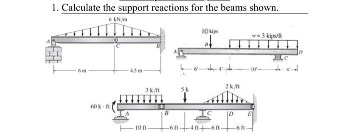 Solved 1. Calculate the sunnort reactions for the heams | Chegg.com