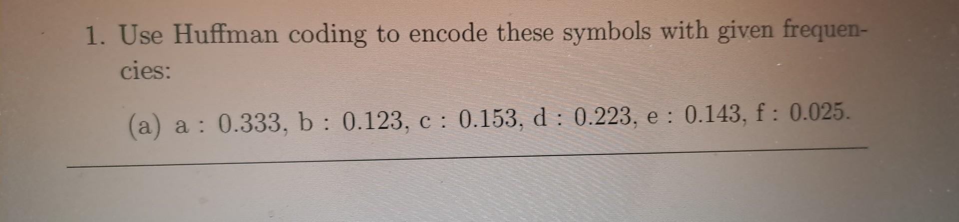Solved 1 Use Huffman Coding To Encode These Symbols With 