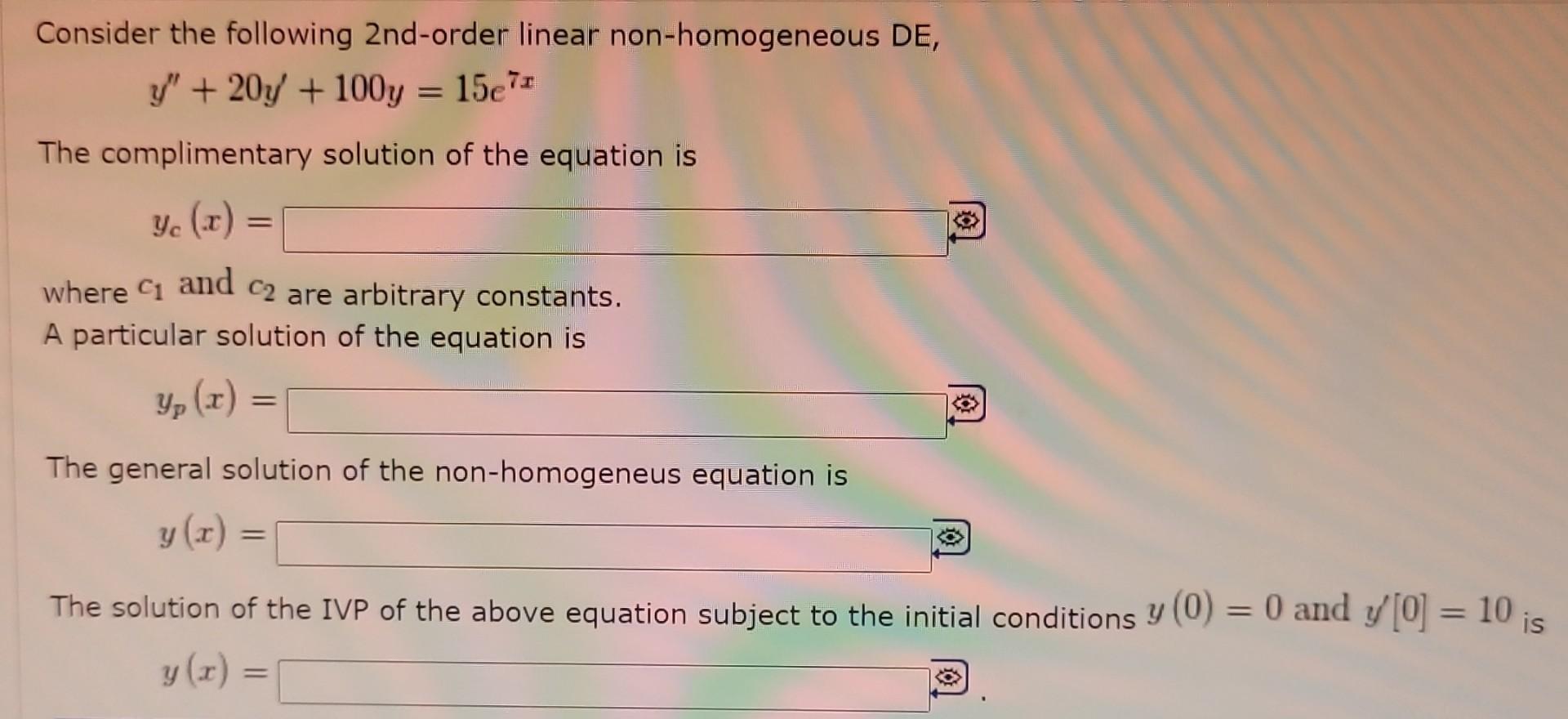 Solved Consider the following 2 nd-order linear | Chegg.com