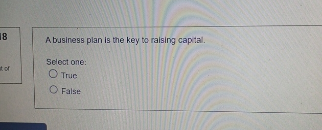 Solved 18A business plan is the key to raising | Chegg.com
