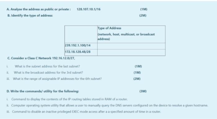 Solved 128.107.10.1/16 (1M) A Analyse the address as public | Chegg.com