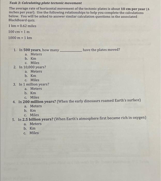 Solved Task 3: Calculating plate tectonic movement The | Chegg.com
