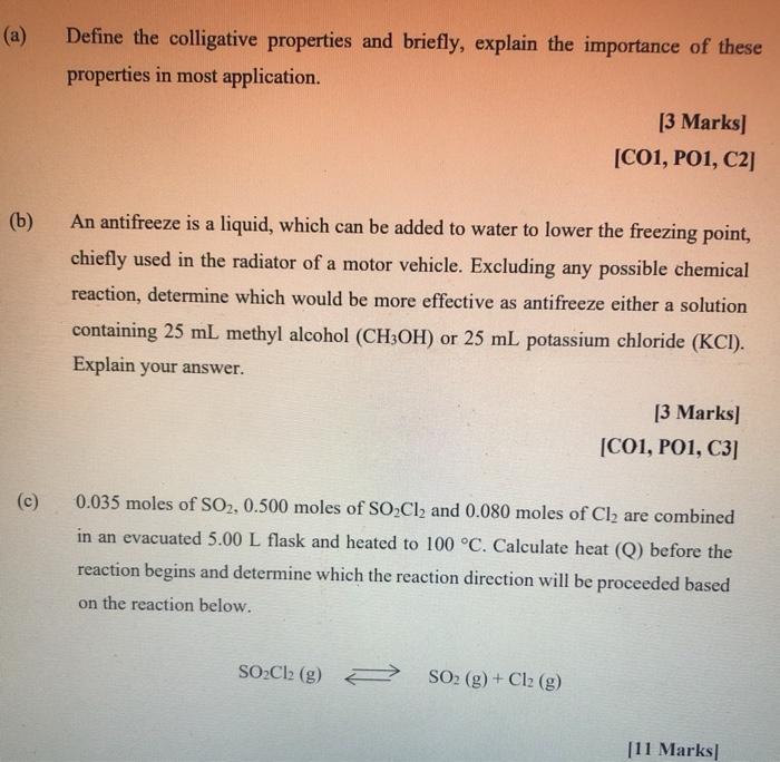 Solved Define the colligative properties and briefly, | Chegg.com