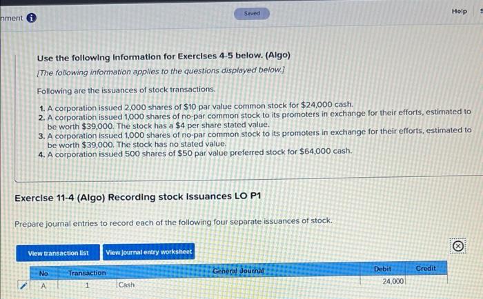 Solved Exerclse 11-3 (Algo) Accounting for par, stated, and | Chegg.com Solved Exerclse 11-3 (Algo) Accounting for par, stated, and | Chegg.com