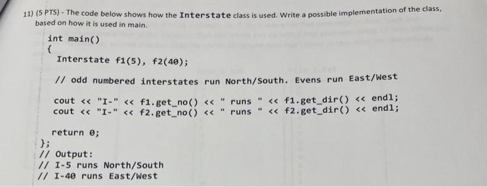 Solved 11) (5 PTS) - The code below shows how the Interstate | Chegg.com