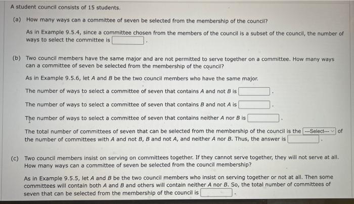 Solved A student council consists of 15 students. (a) How | Chegg.com