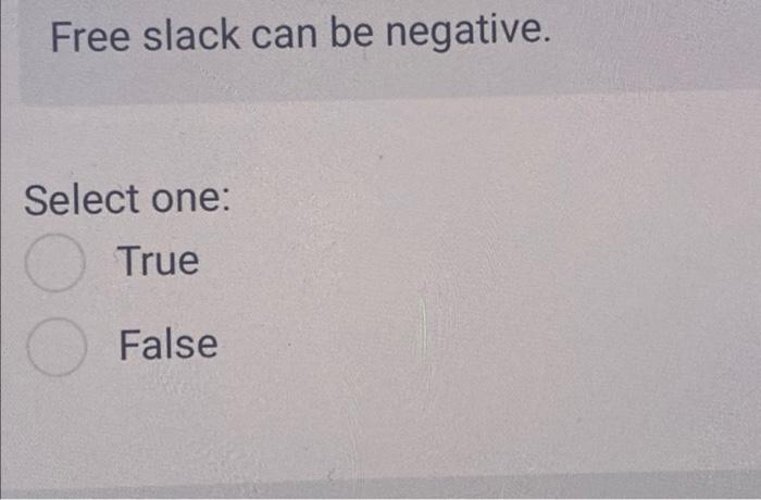 Solved Free slack can be negative. Select one: True O False | Chegg.com