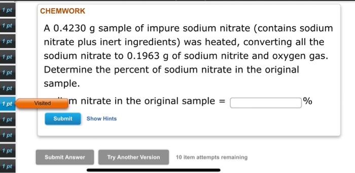 Solved A 0.4230 g sample of impure sodium nitrate (contains | Chegg.com