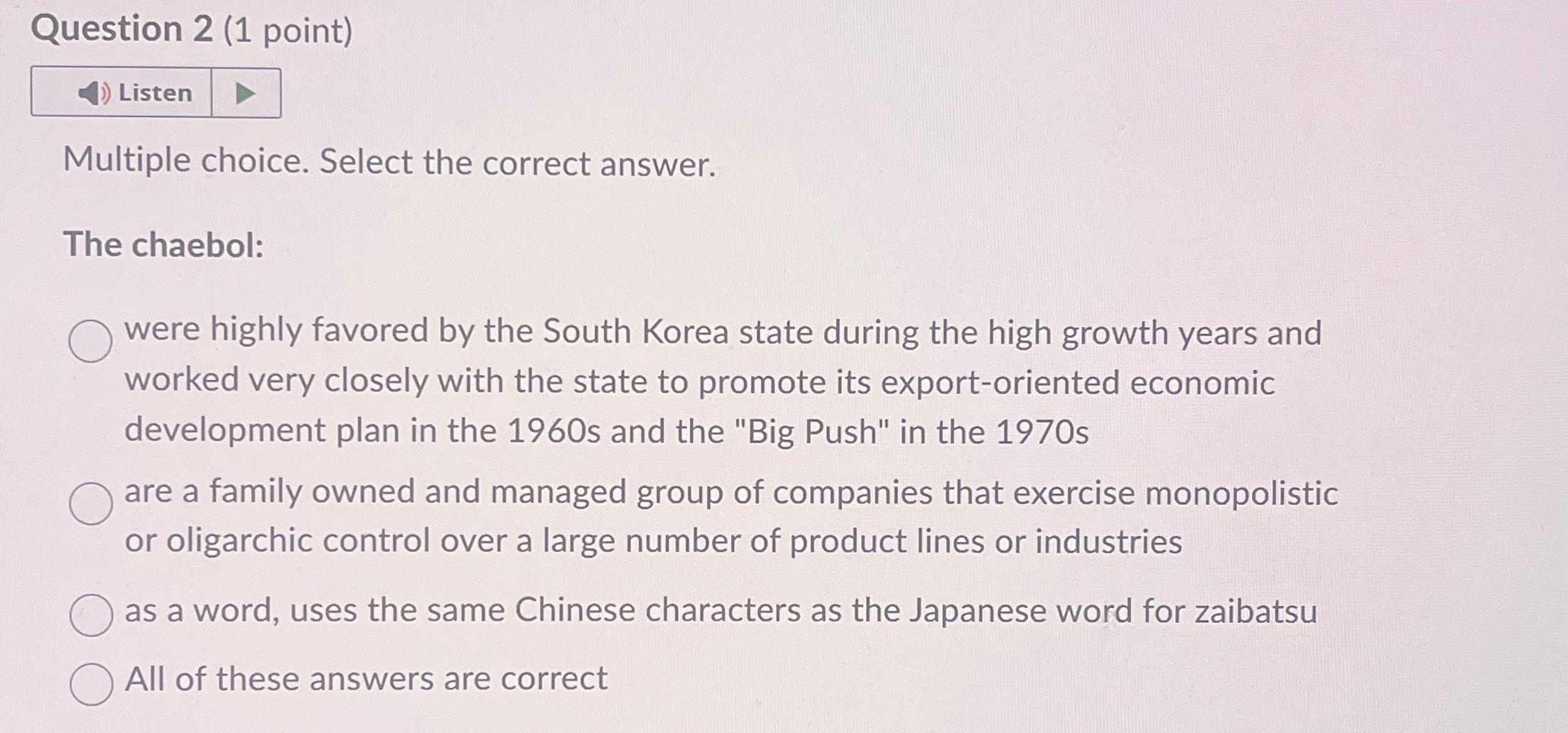 Solved Question 2 (1 ﻿point)ListenMultiple choice. Select | Chegg.com