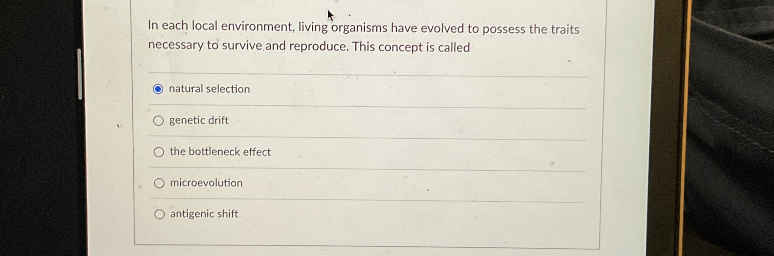 Solved In each local environment, living organisms have | Chegg.com