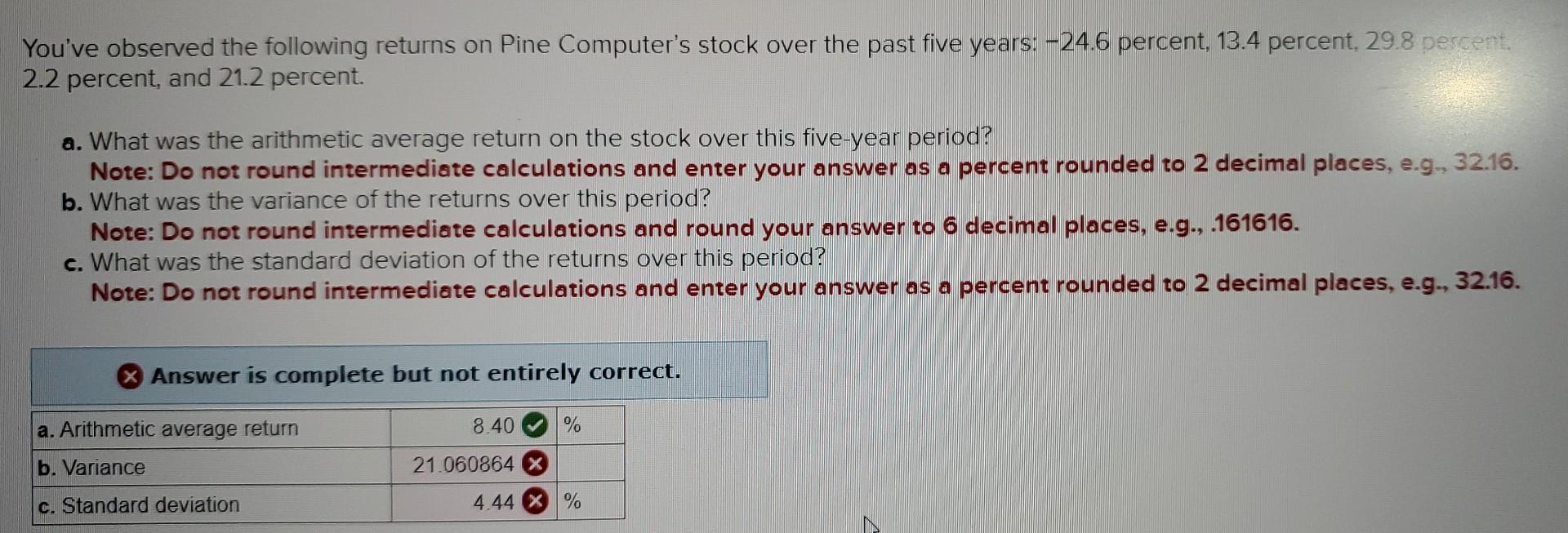 Solved You've observed the following returns on Pine | Chegg.com