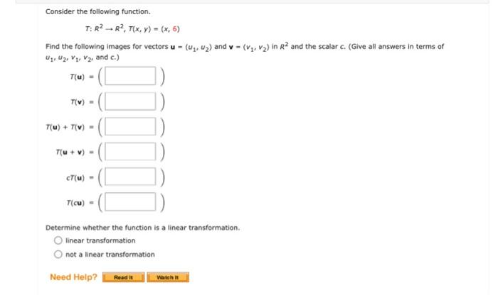 Solved Consider the following function. T:R2→R2,T(x,y)=(x,6) | Chegg.com