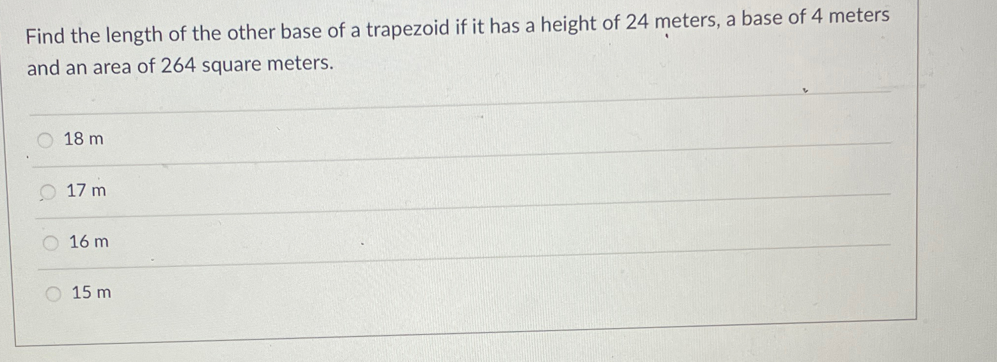 Solved Find the length of the other base of a trapezoid if | Chegg.com