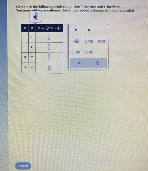 Solved Complete the following truth table. Use T for true | Chegg.com