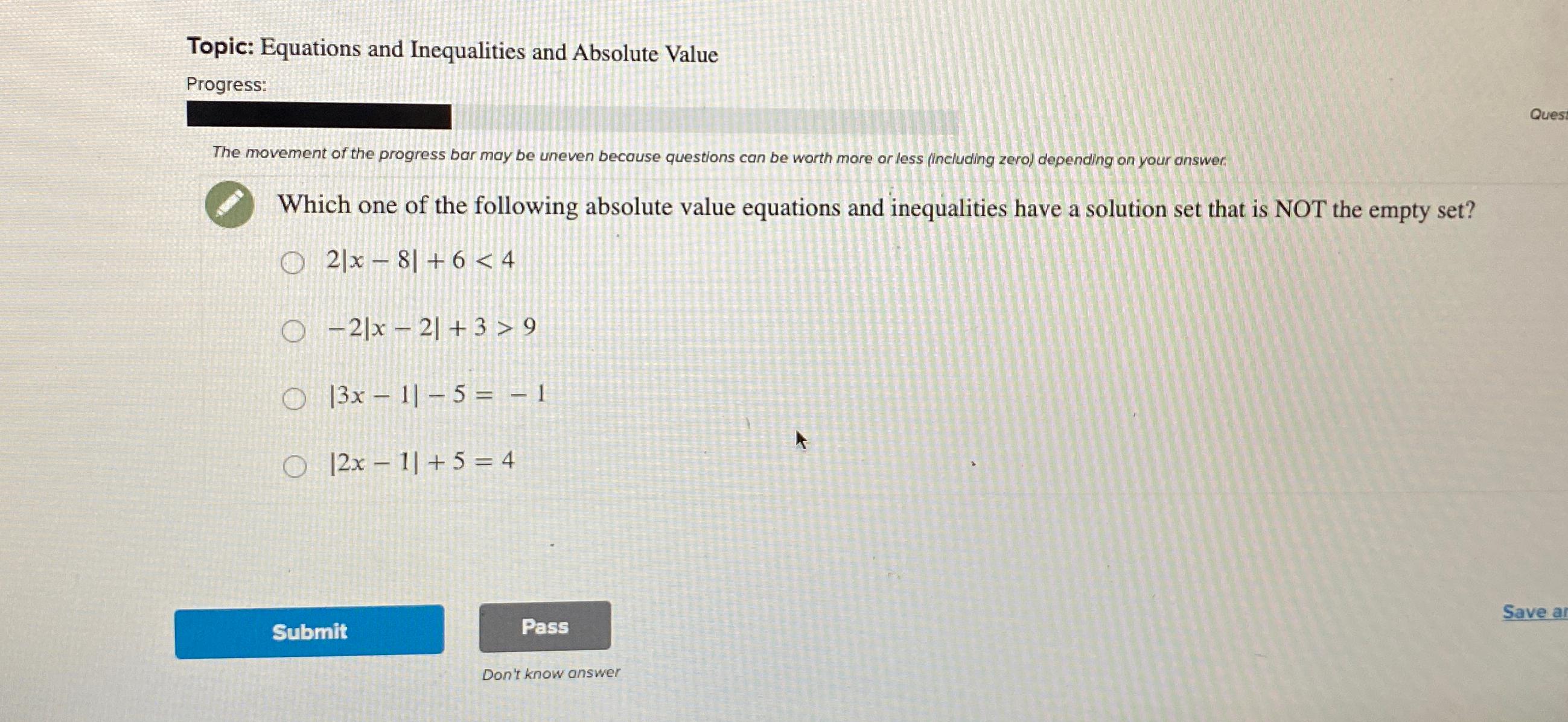 Solved Topic: Equations and Inequalities and Absolute | Chegg.com