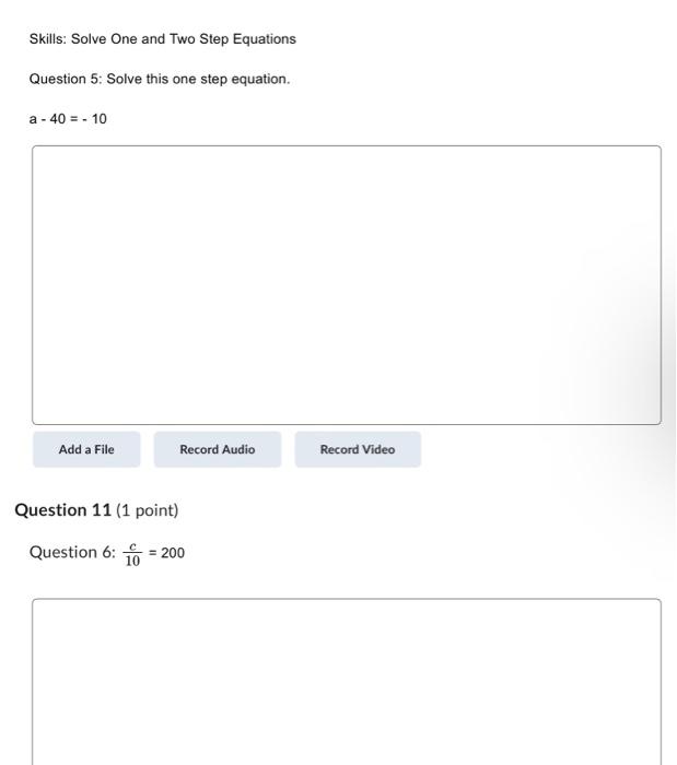 Solved Skills: Solve One and Two Step Equations Question 5: | Chegg.com