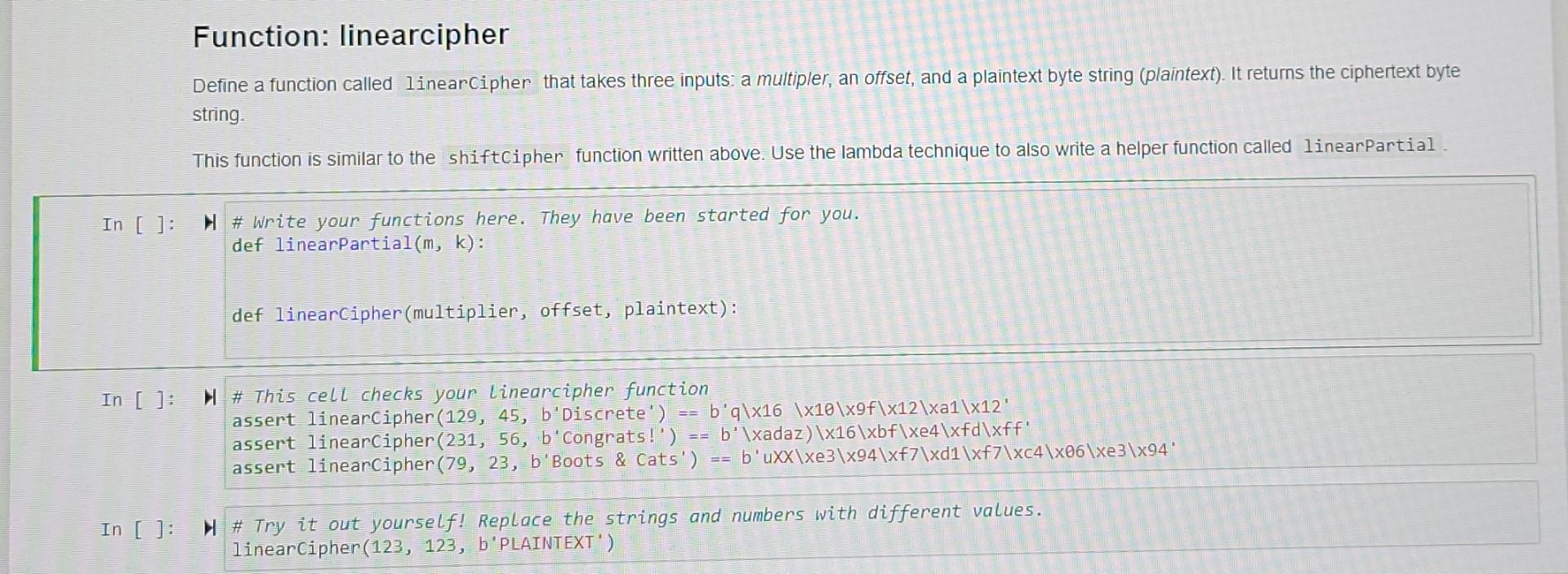 Solved Function: linearcipher Define a function called | Chegg.com
