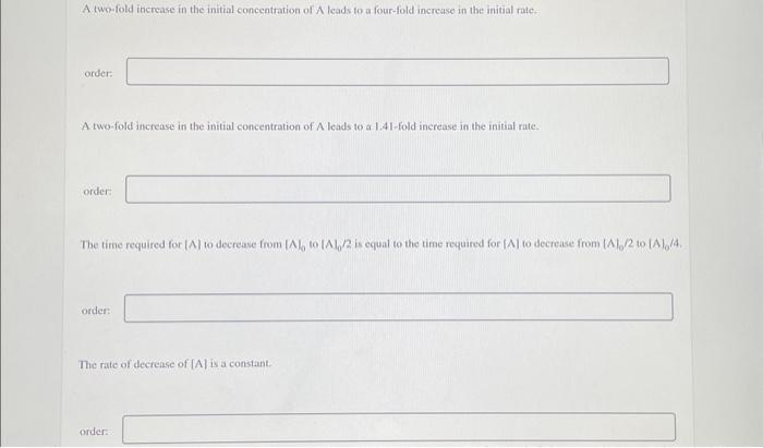 Solved A two-fold increase in the initial concentration of A | Chegg.com