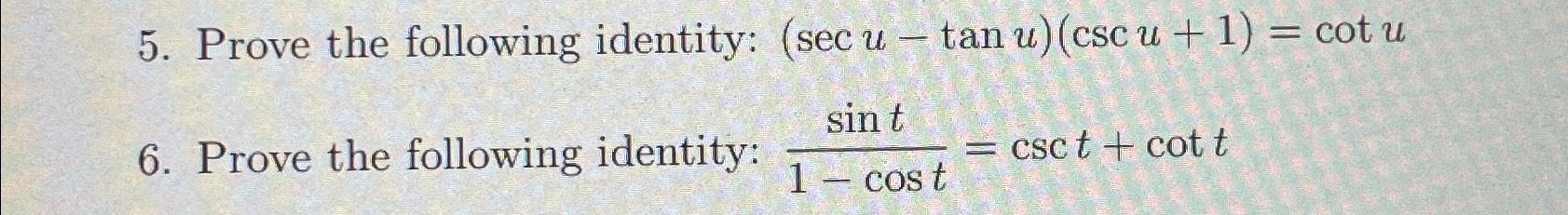 Solved Prove the following identity: | Chegg.com